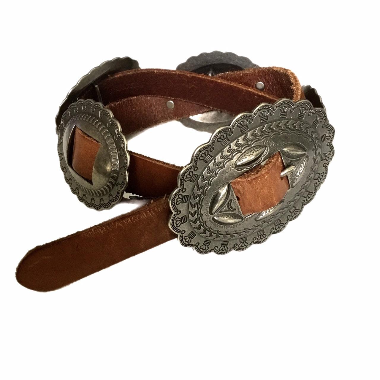 Vintage Western Concho Belt Brown Leather with... - Depop
