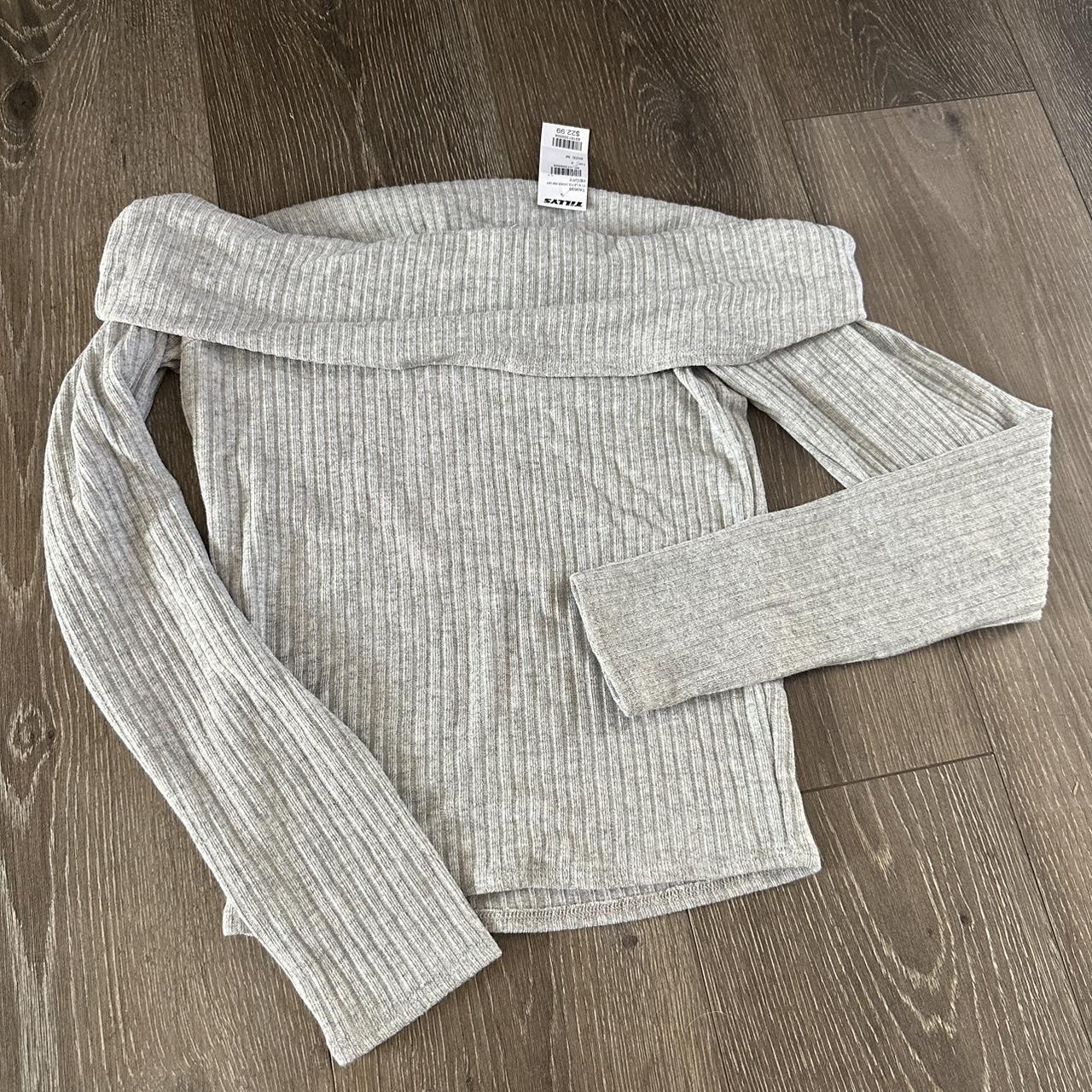 Off the shoulder grey ribbed long sleeve top new w... - Depop