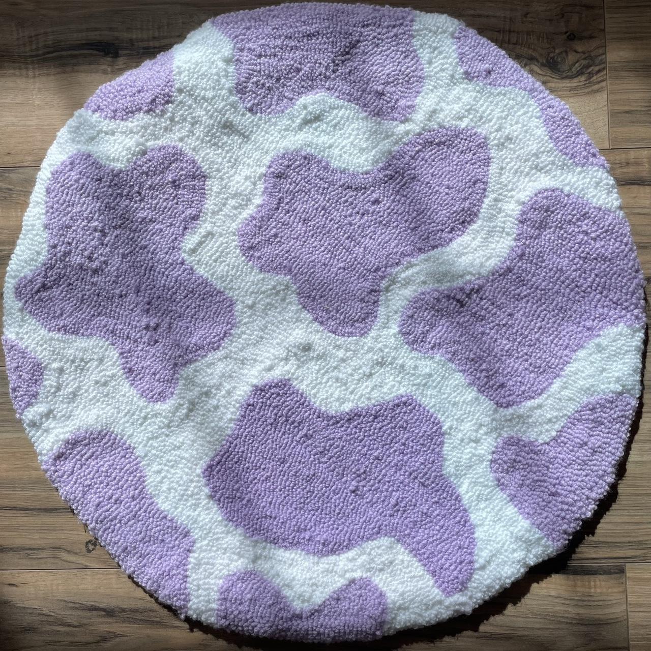 Soft purple cow print loop pile rug 24x24” - Depop