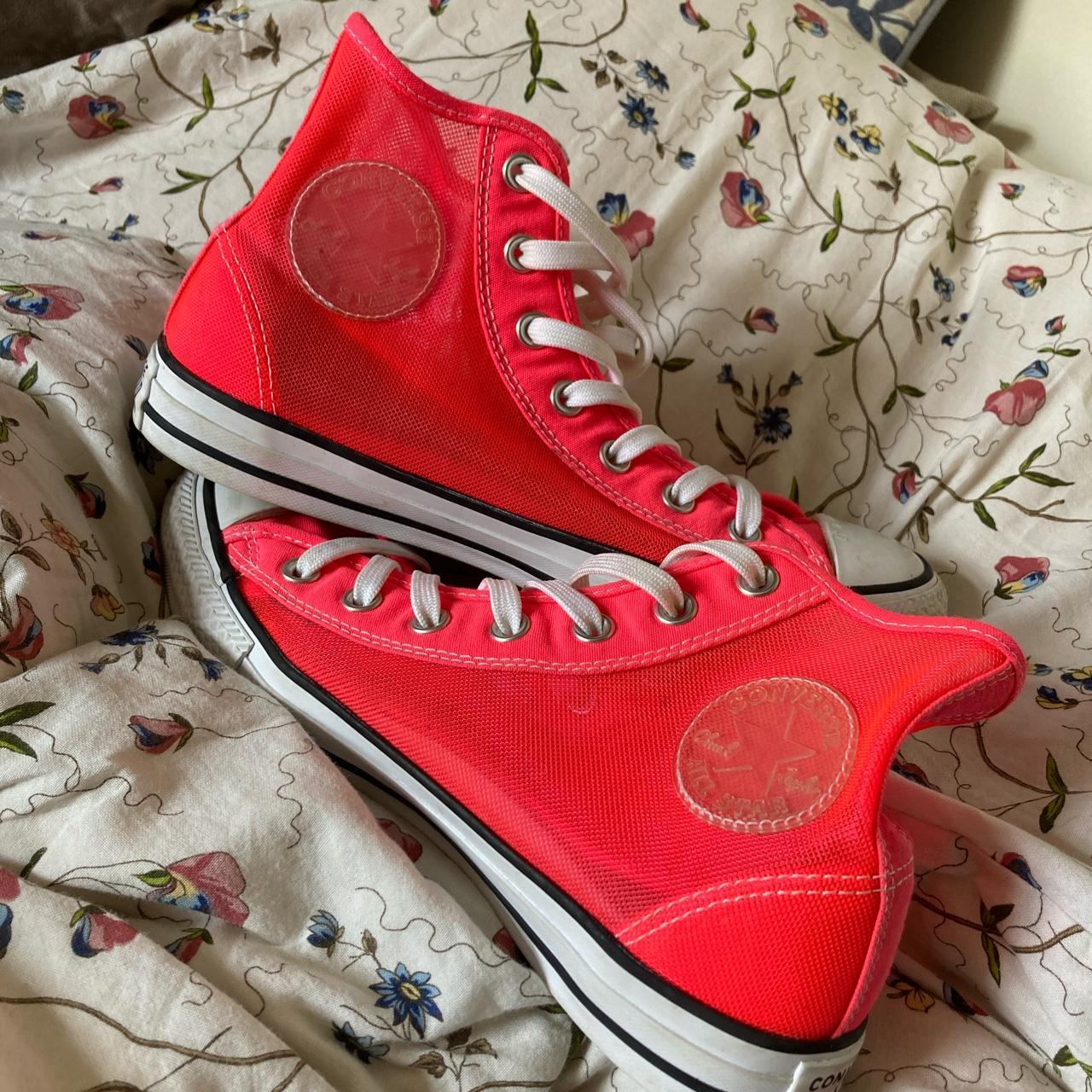 Neon Coral Pink Converse All Stars With Mesh Sides Depop
