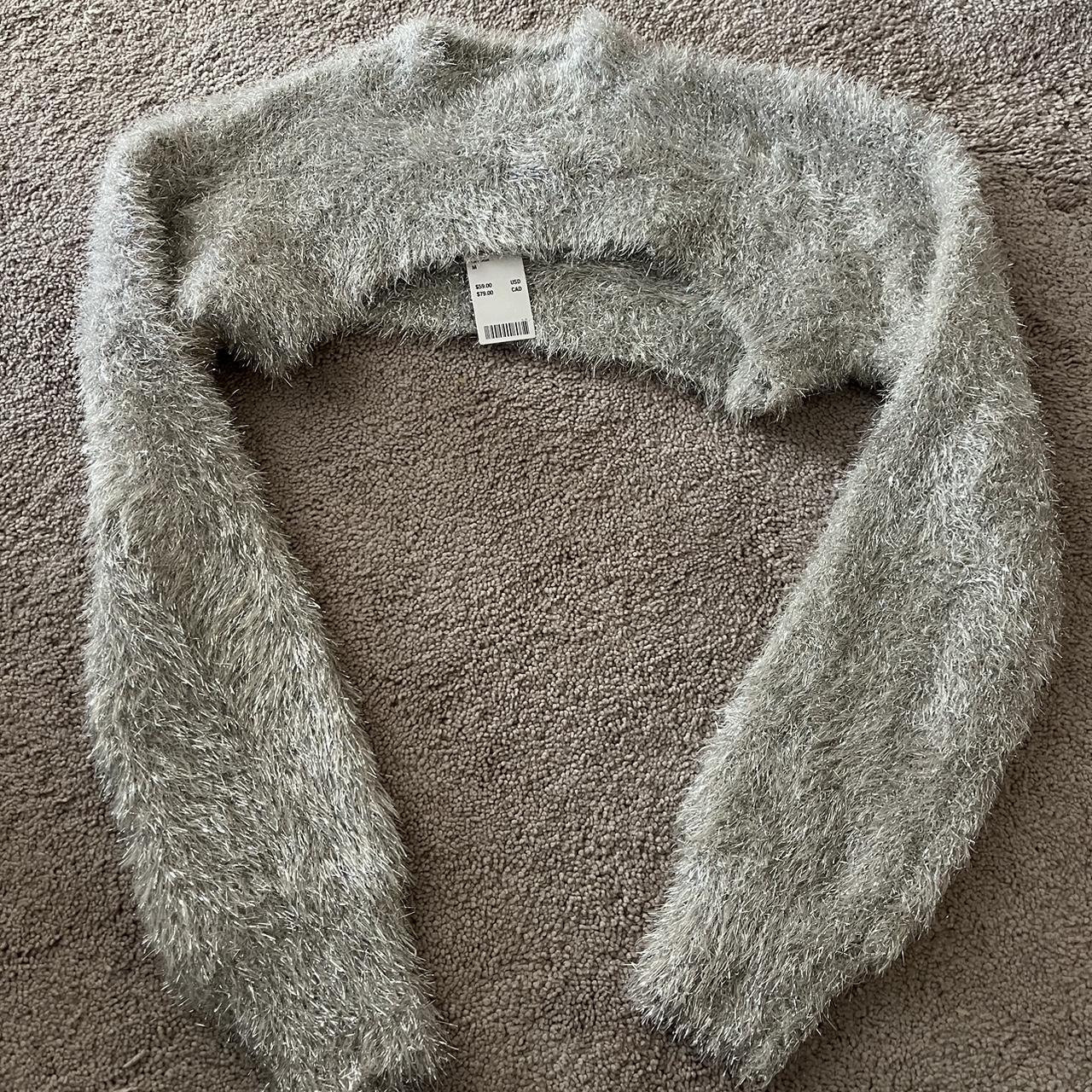 Iridescent shrug with mock turtle neck and fuzzy... - Depop