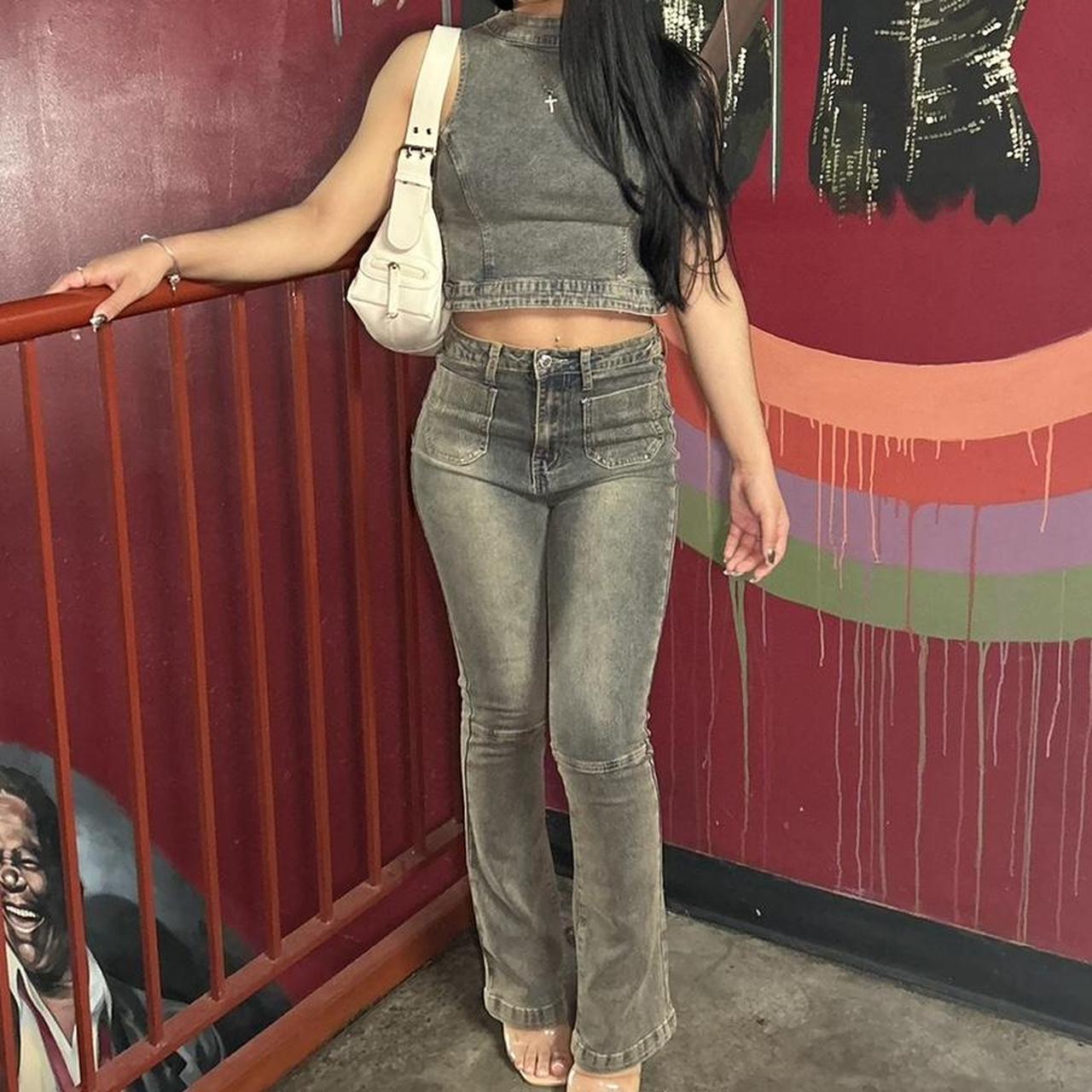 2 pc denim backless set vintage wash worn 1x - Depop