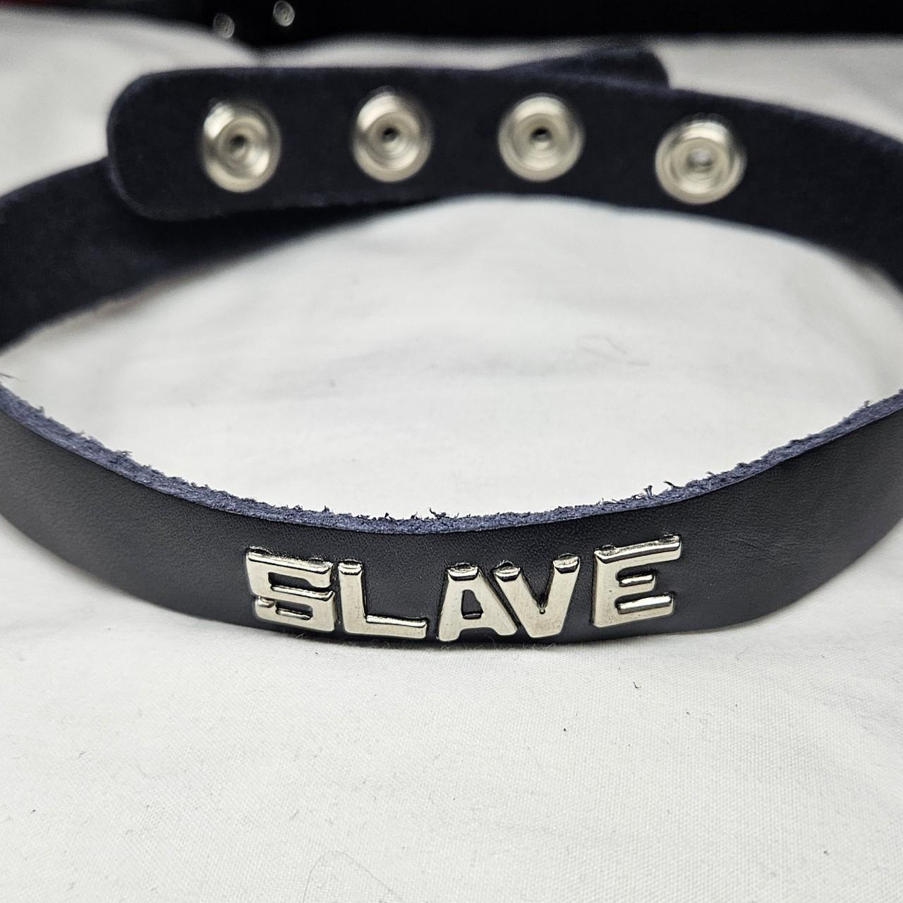 SLAVE black faux leather choker. Snap button... - Depop
