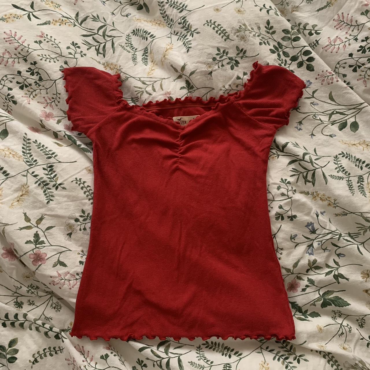 Hollister red off the shoulder top ~ perfect condition - Depop