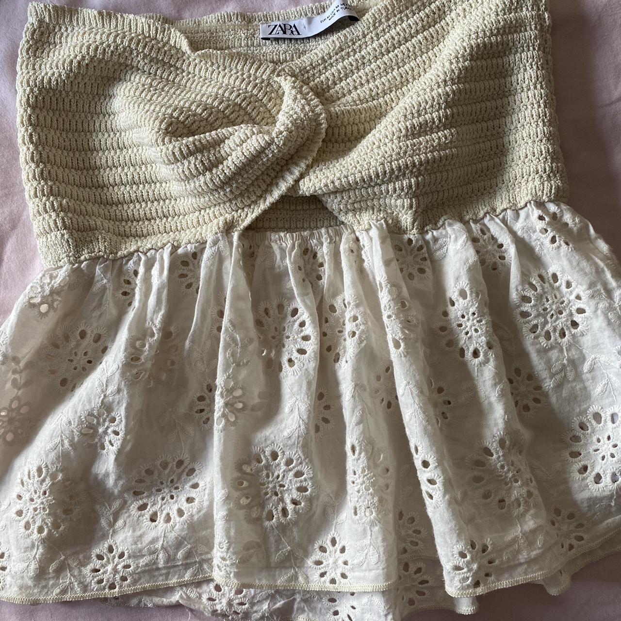 Zara white strapless top with embroidered detail and... - Depop