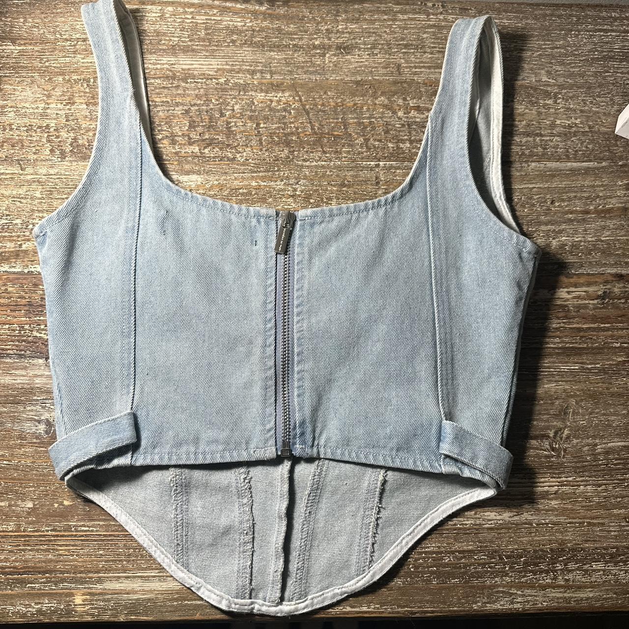 Maniere De Voir Denim Corset Size: UK 6, US xs... - Depop