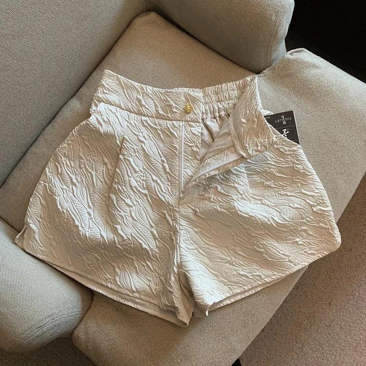 The Unbranded Brand Women's Cream and Gold Shorts | Depop