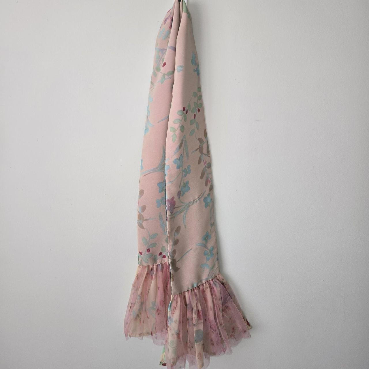 Iridescent Ruffle Pink Floral Y2K Scarf Shawl Obi... | Depop