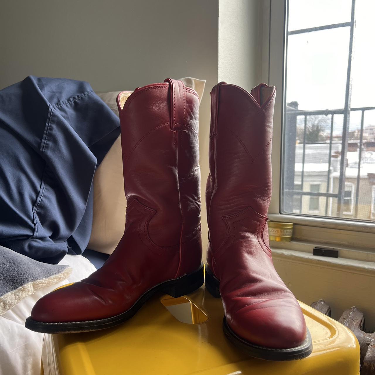 Justin Red Roper Leather Cowboy Boots Style... | Depop