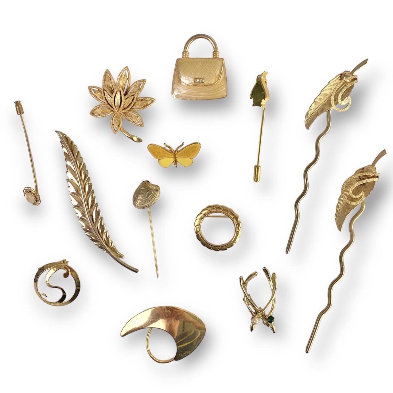 Bundle Of 13 Vintage Gold Tone Pins Scarf Rings &... - Depop