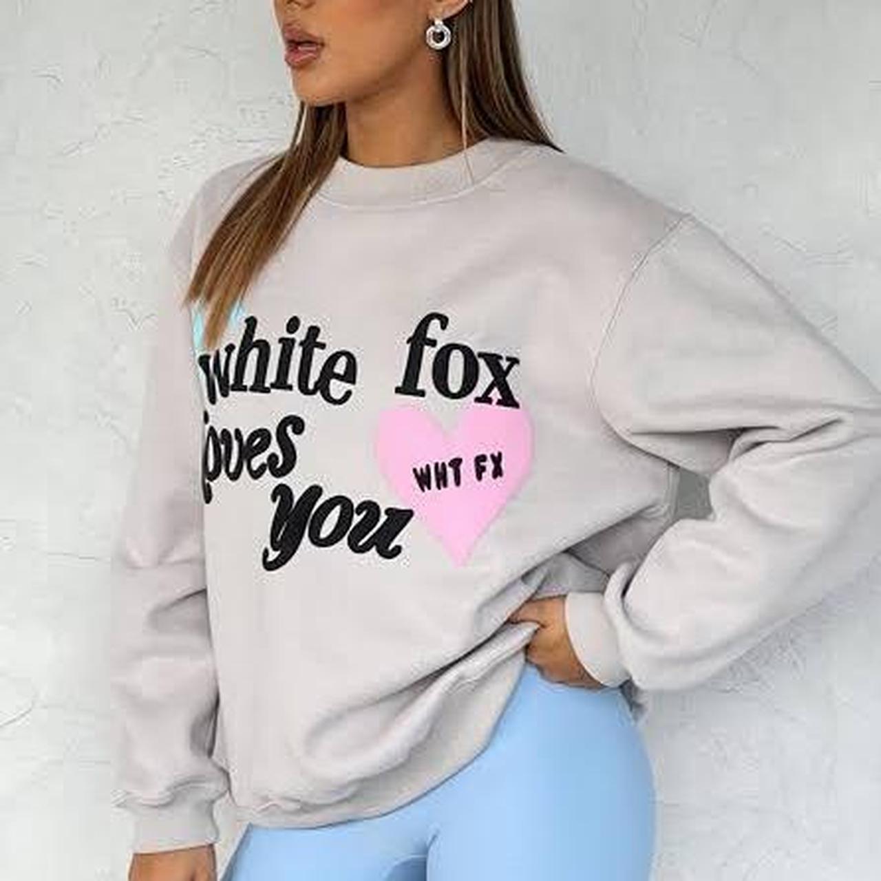 white fox jumper/crewneck says white fox loves you... - Depop
