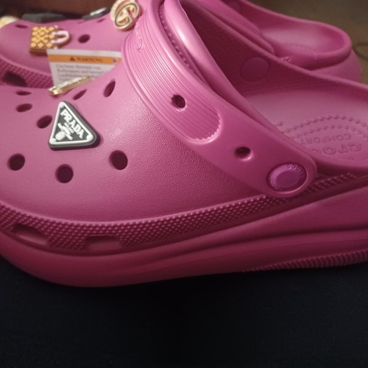 Crocs crush fushia clogs with designer jibbits uk... - Depop