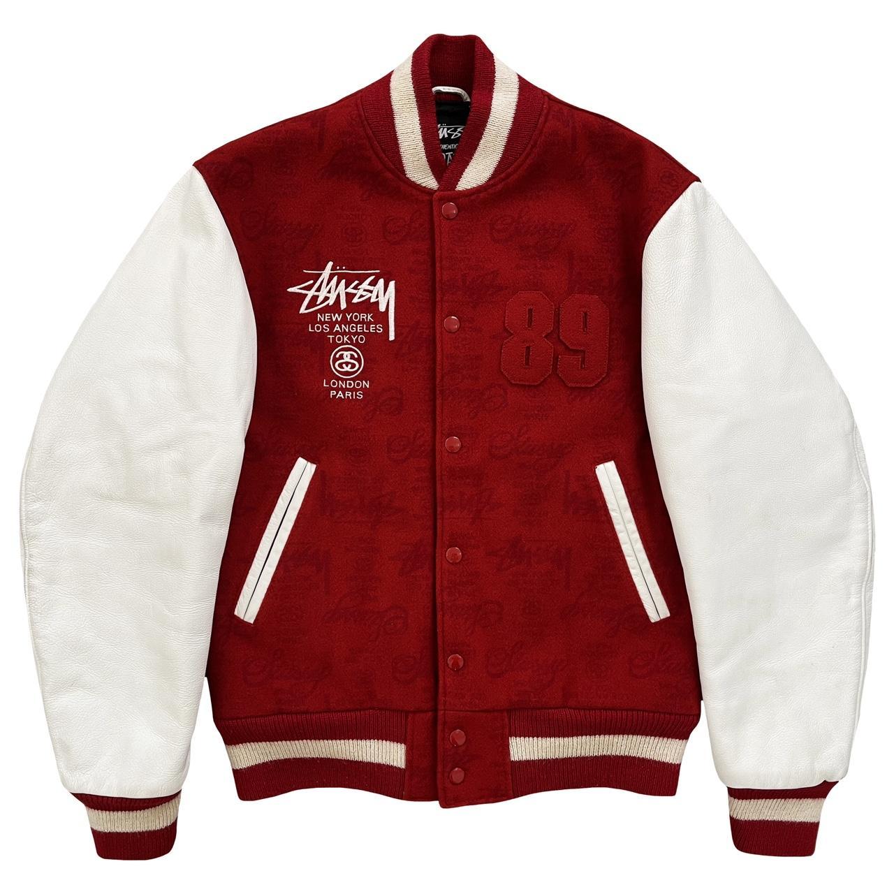 Stüssy Men's Red and White Jacket | Depop