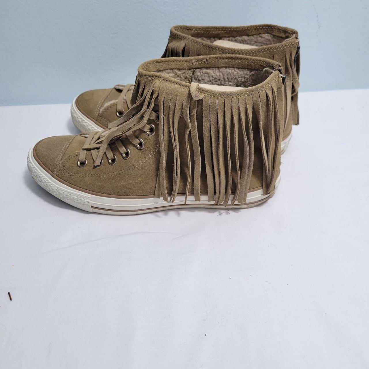 Converse Chuck Taylor All Stars Fringe Tan High Top... - Depop