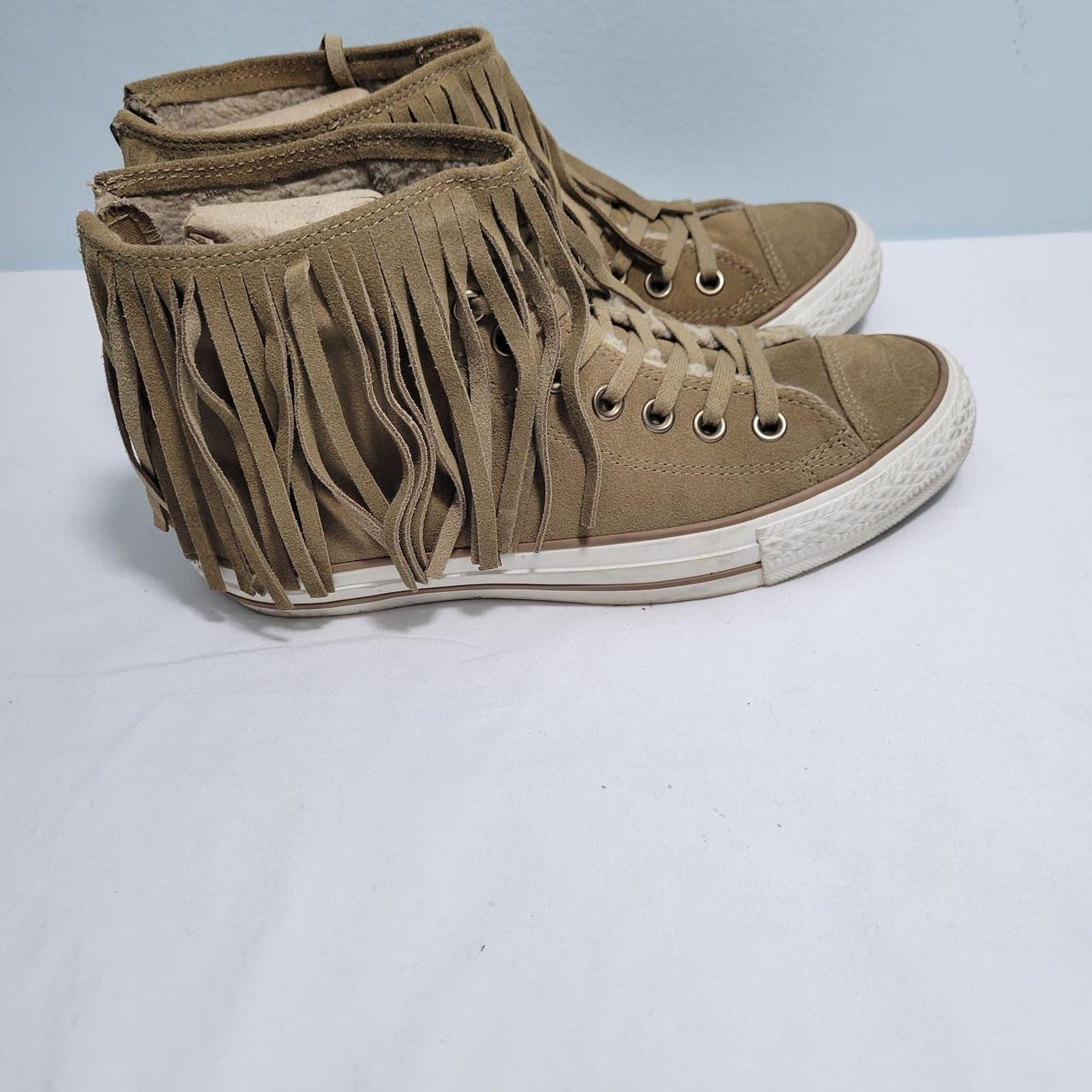 Converse Chuck Taylor All Stars Fringe Tan High Top... - Depop