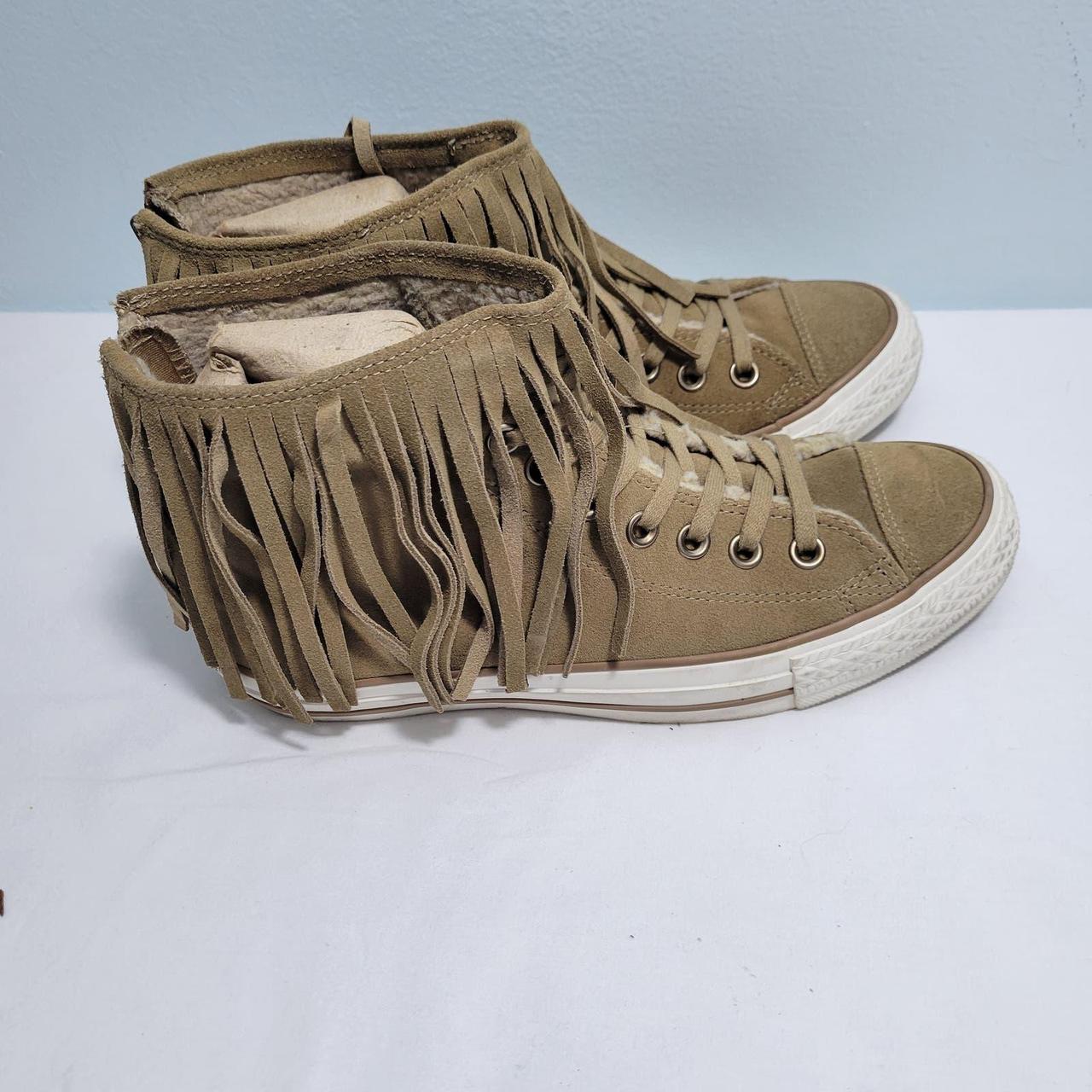 Converse Chuck Taylor All Stars Fringe Tan High Top... - Depop