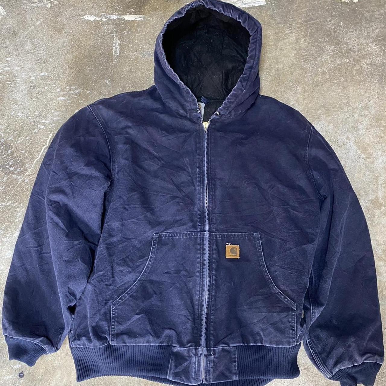 Navy Carhartt Jacket! Great condition (paint on the... - Depop