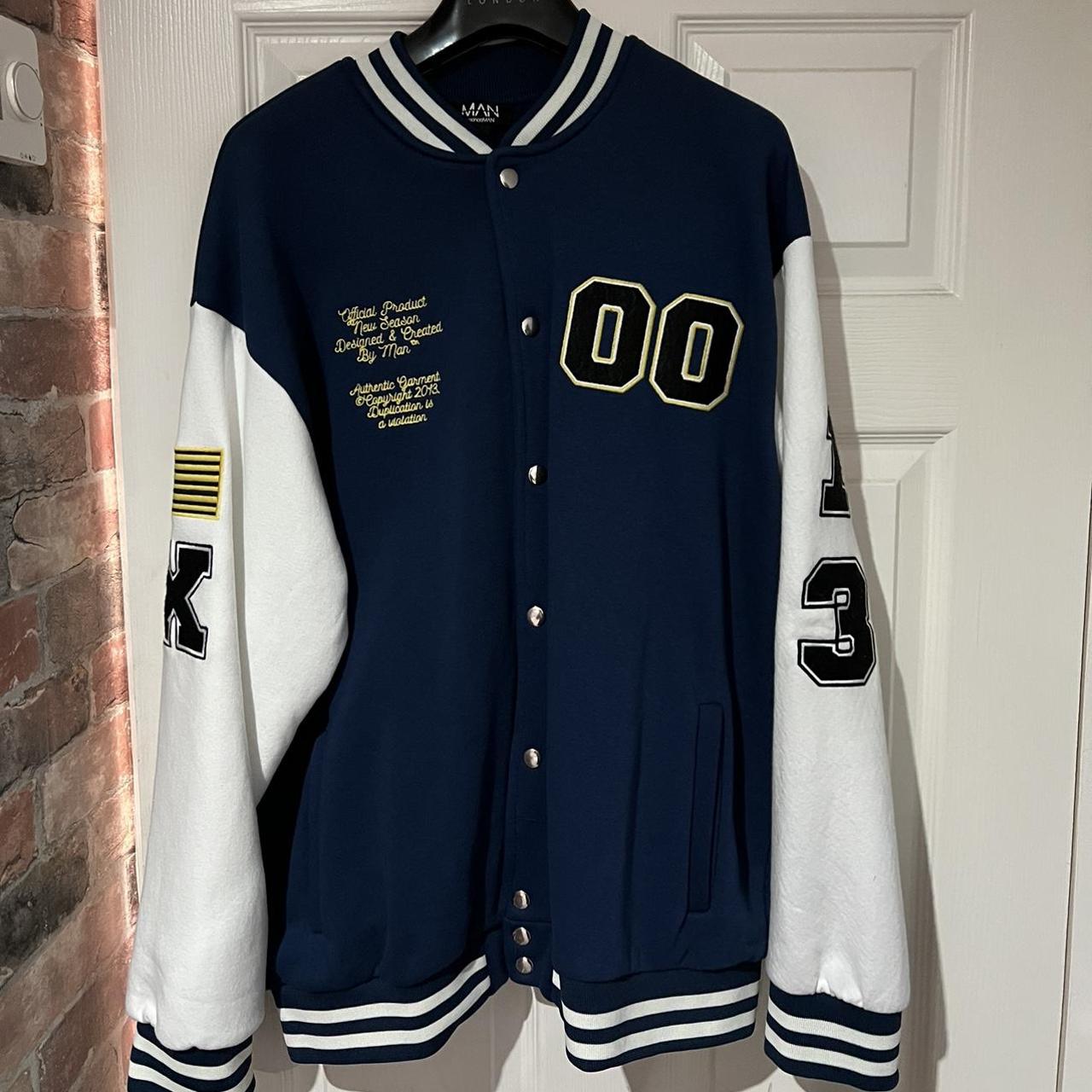 Boohoo Men's Blue and White Jacket | Depop