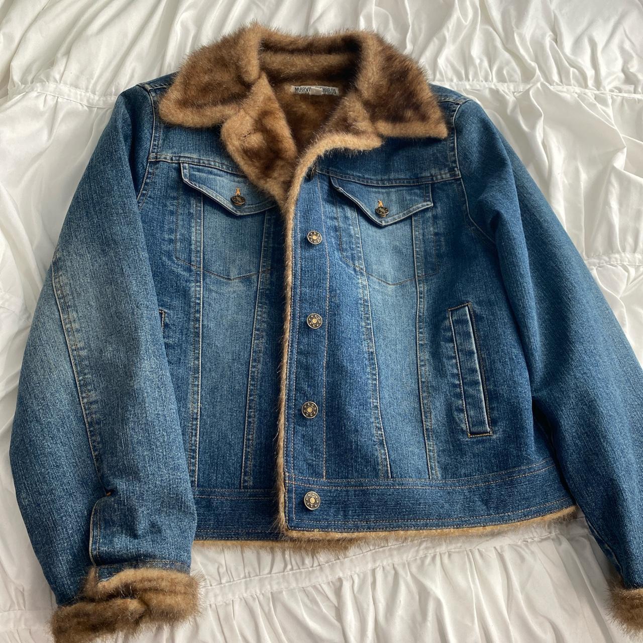 denim fur lined jacket great quality and very thick - Depop