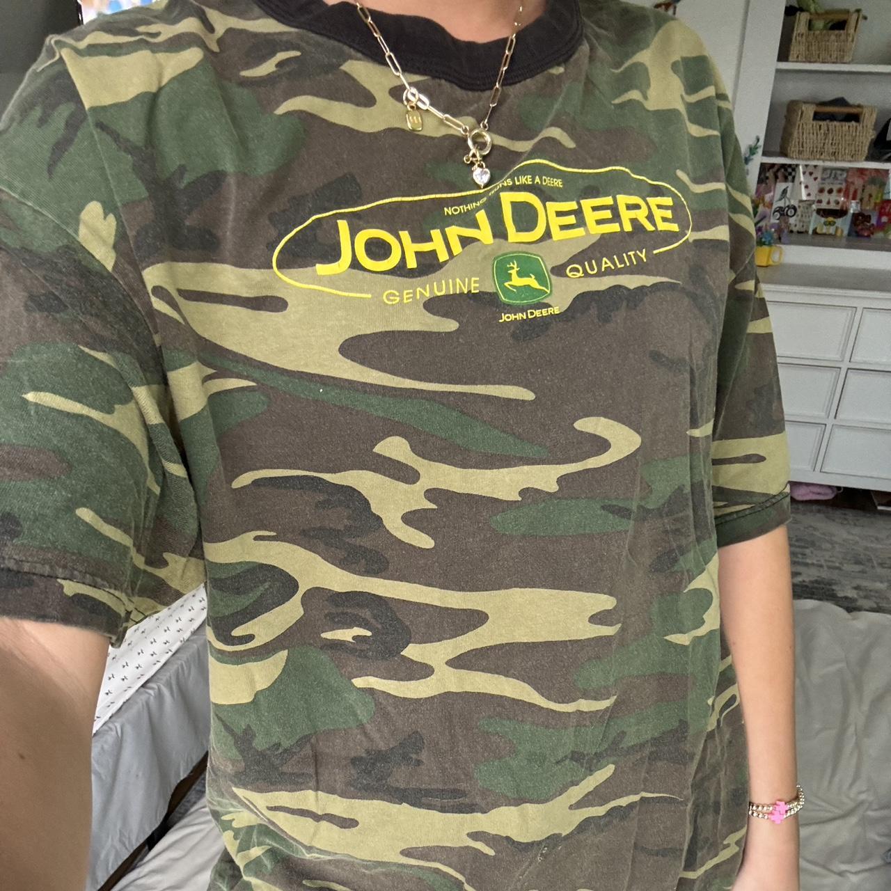 Camo John Deere ringer graphic oversized tee #camo... | Depop