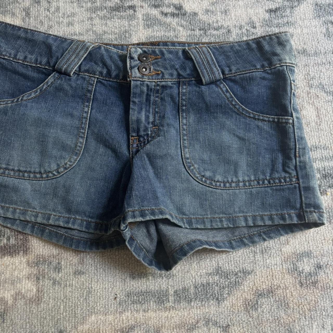 Low-Rise Mini Denim Shorts With Pocket & Button... | Depop