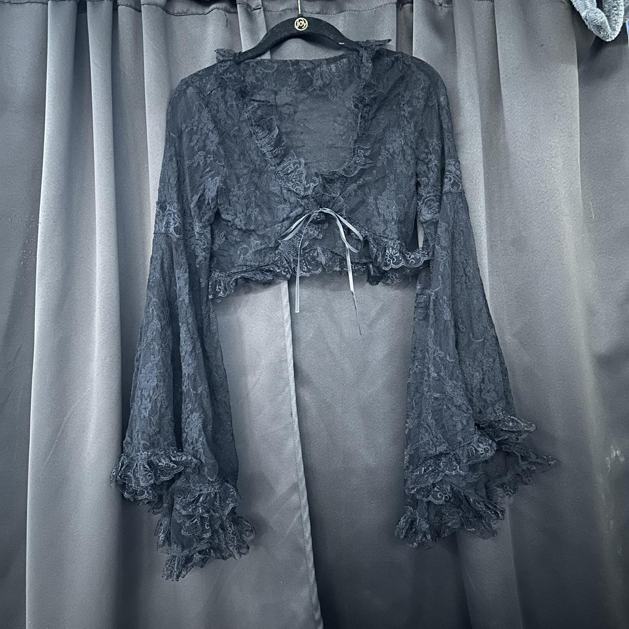 romwe fairycore tie front bell sleeve lace top worn... - Depop romwe fairycore tie front bell sleeve lace top worn... - Depop