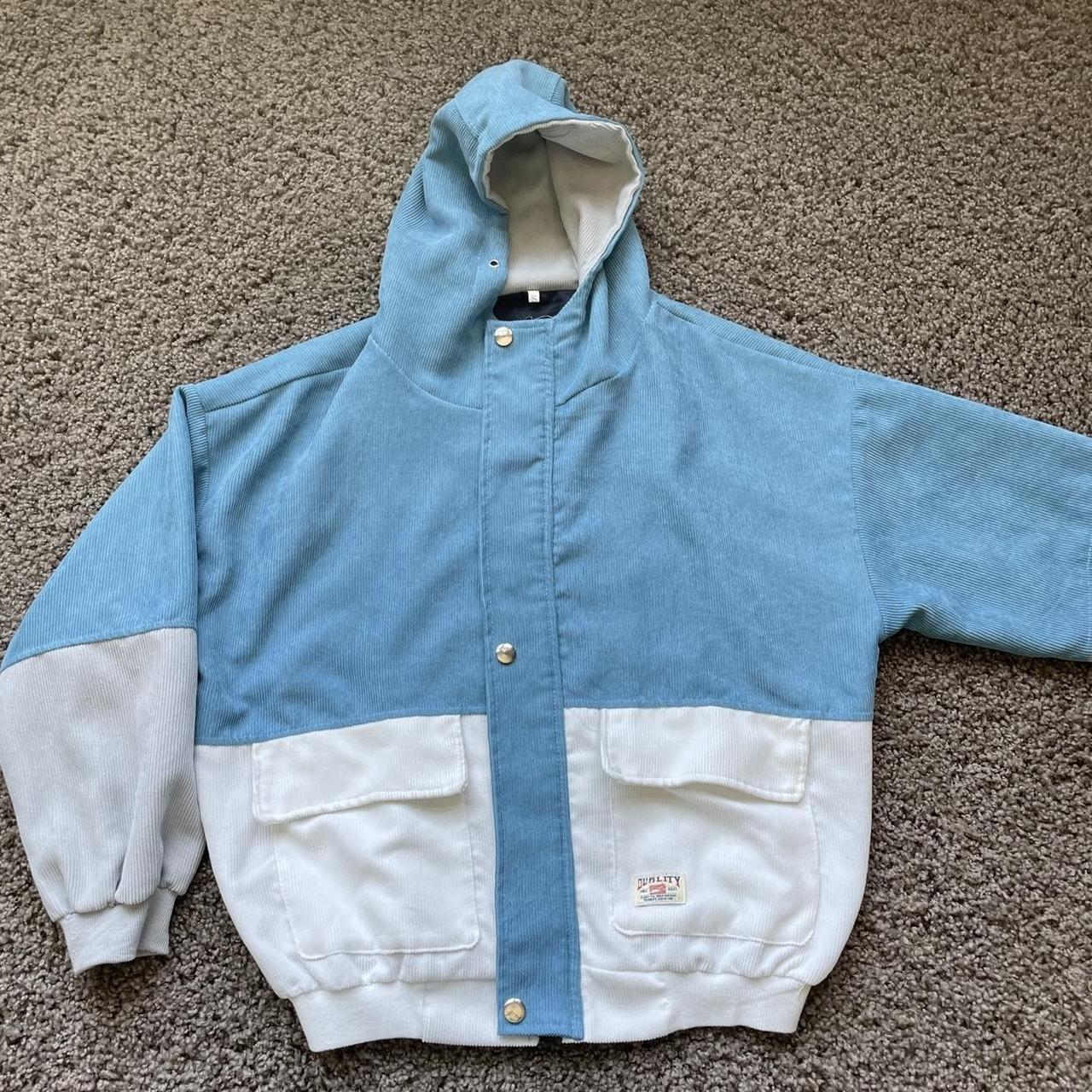 Color Block Corduroy Jacket Blue, White, and Gray... - Depop