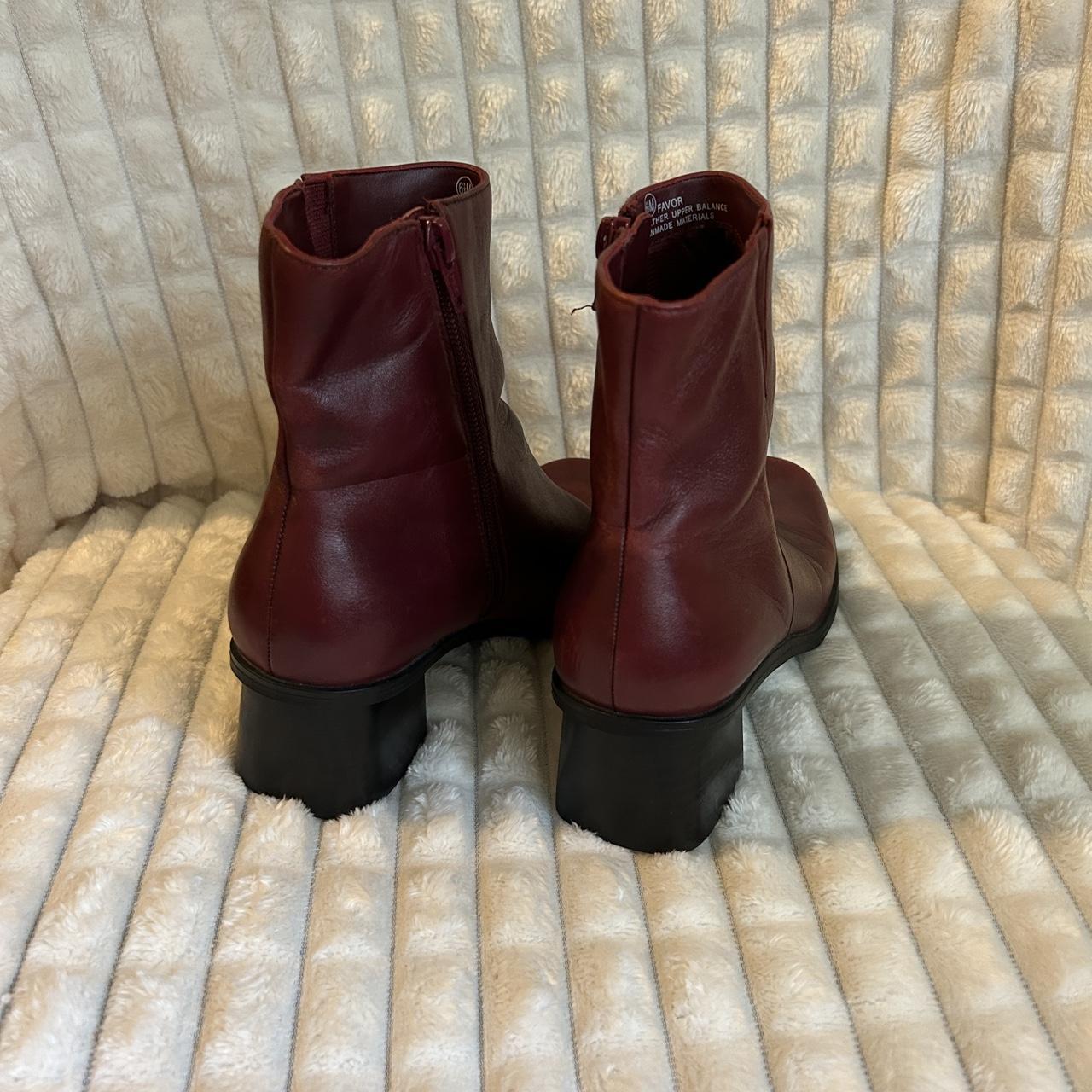 dark red leather y2k autumn booties-gilmore girl... - Depop