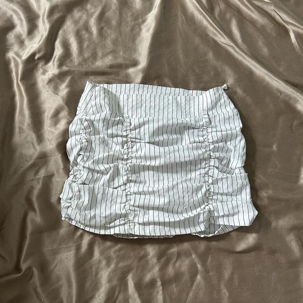 Scrunched White Pinstripe Skirt scrunched ruffled... - Depop