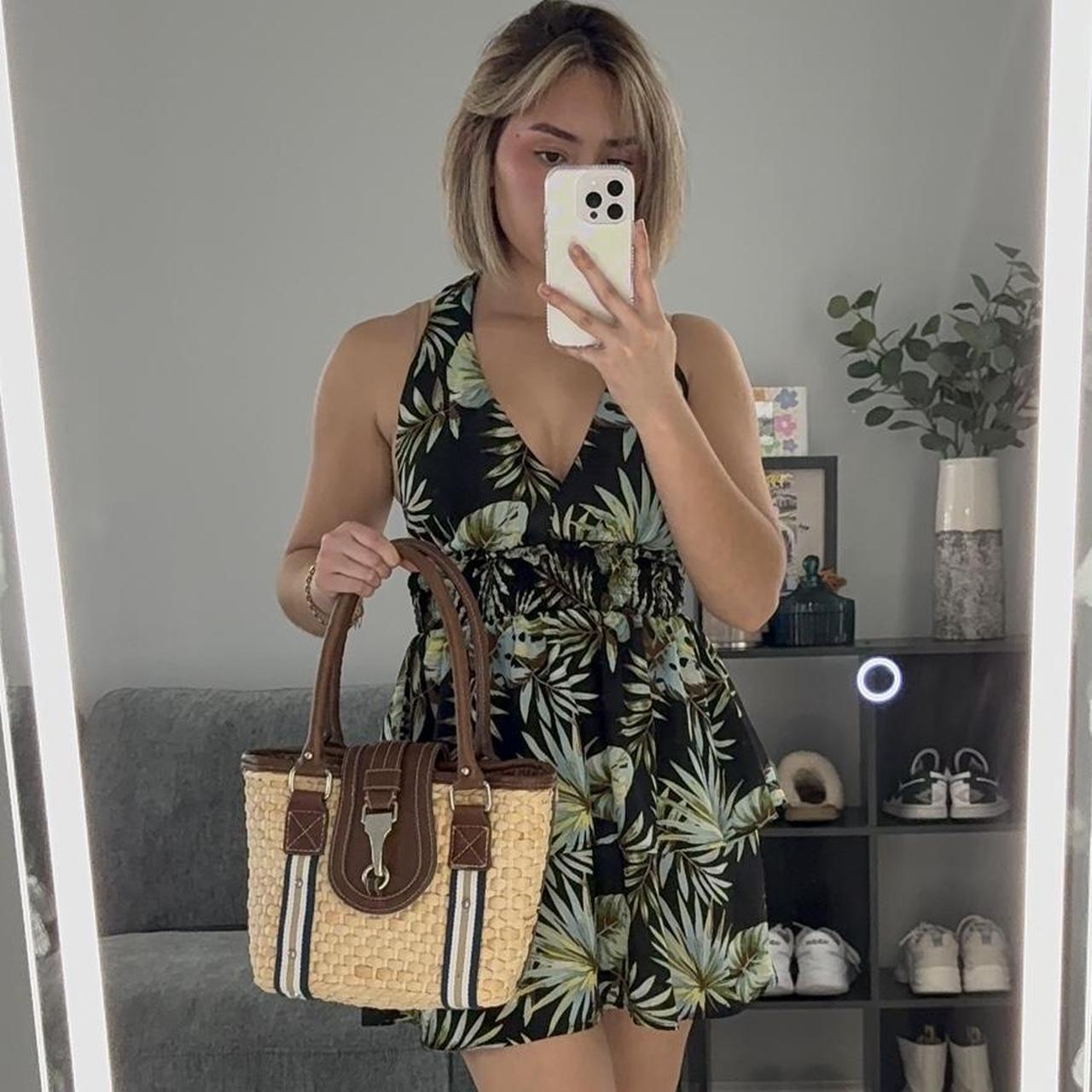 CHAPS EST. 1978 ll Tan and blue striped straw tote... | Depop