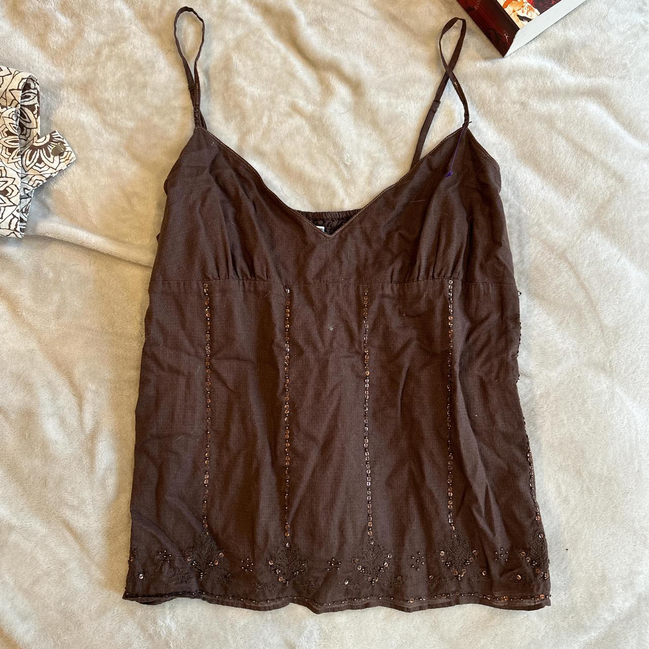 Brown cami top with sequin detailing - Depop
