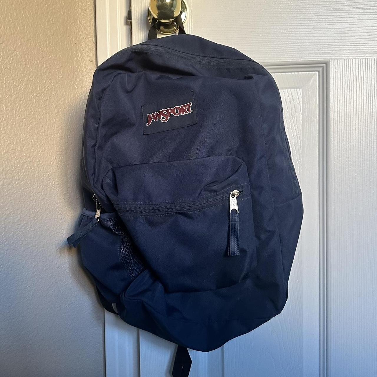 Navy jansport backpack used but in very good... - Depop