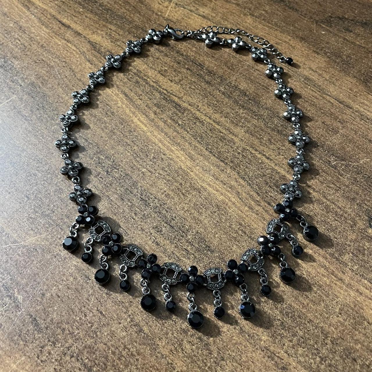 Fashion Black Rhinestones Necklace... - Depop