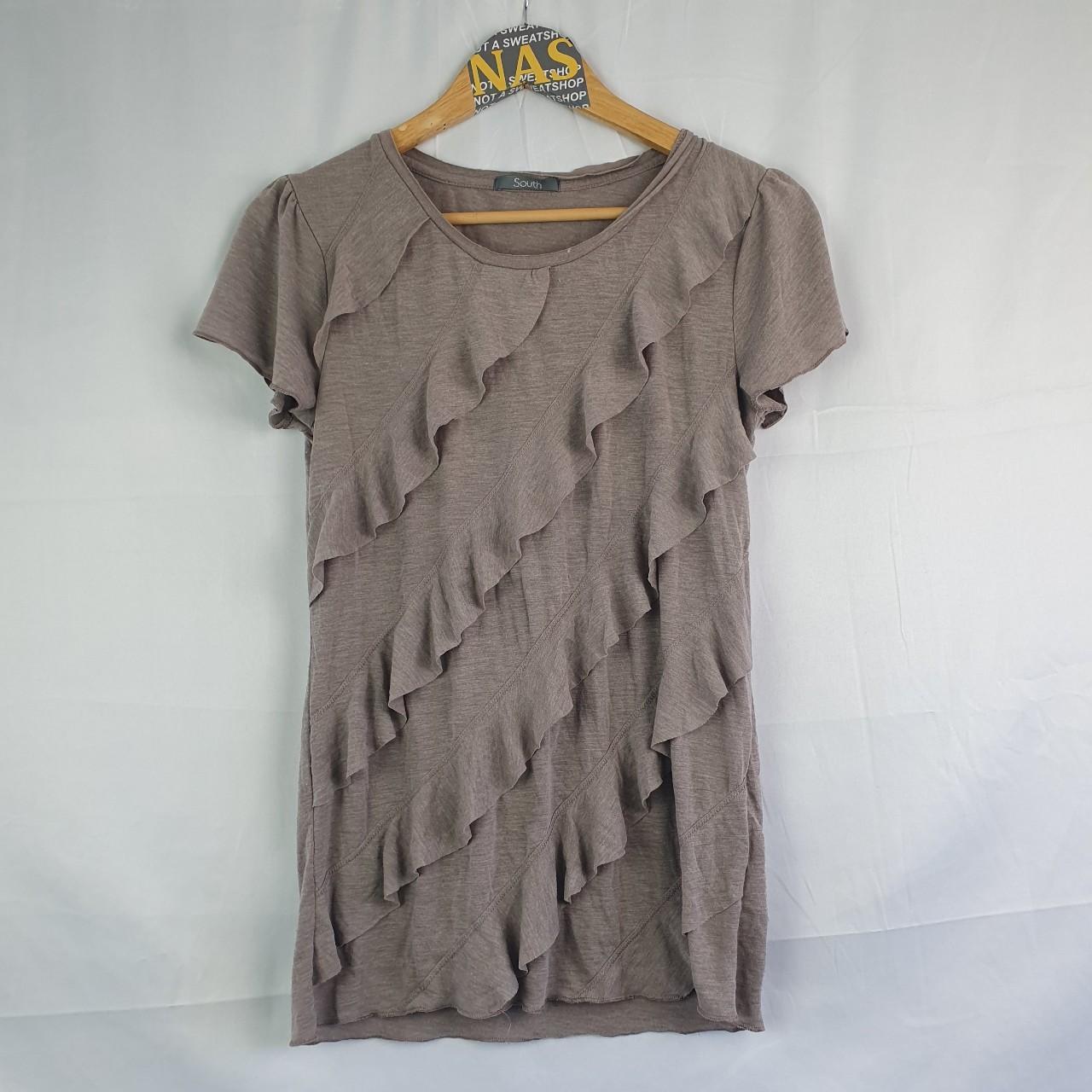 grey diagonal ruffle tshirt south size 12 pit to... - Depop