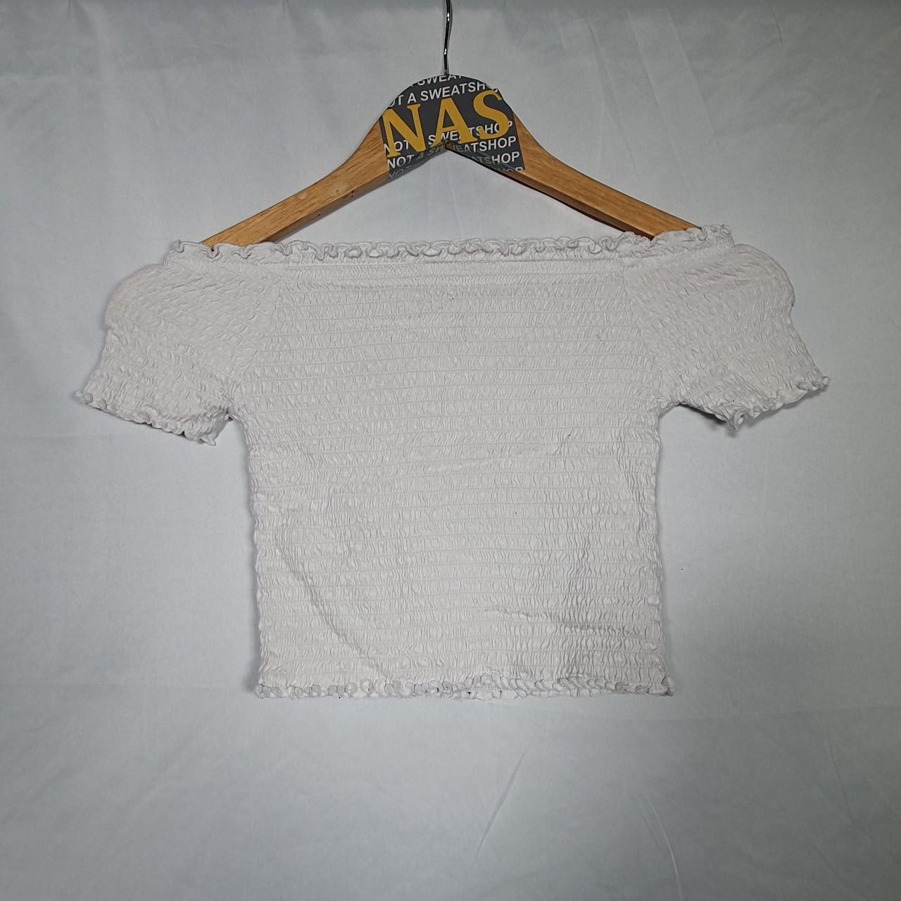 white off shoulder gypsy crop top size... - Depop