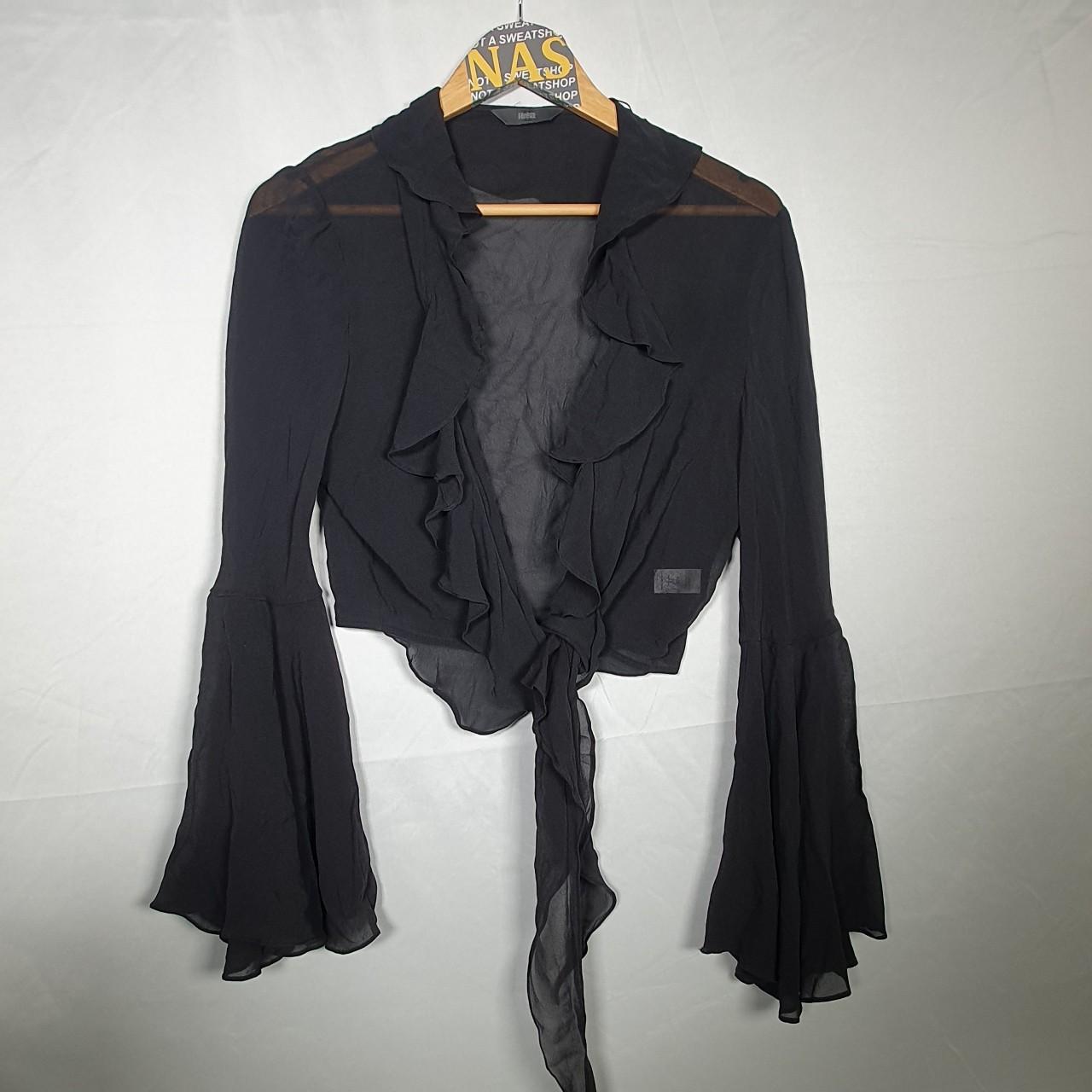 black silk ruffle bolero blouse pearce fionda size... - Depop