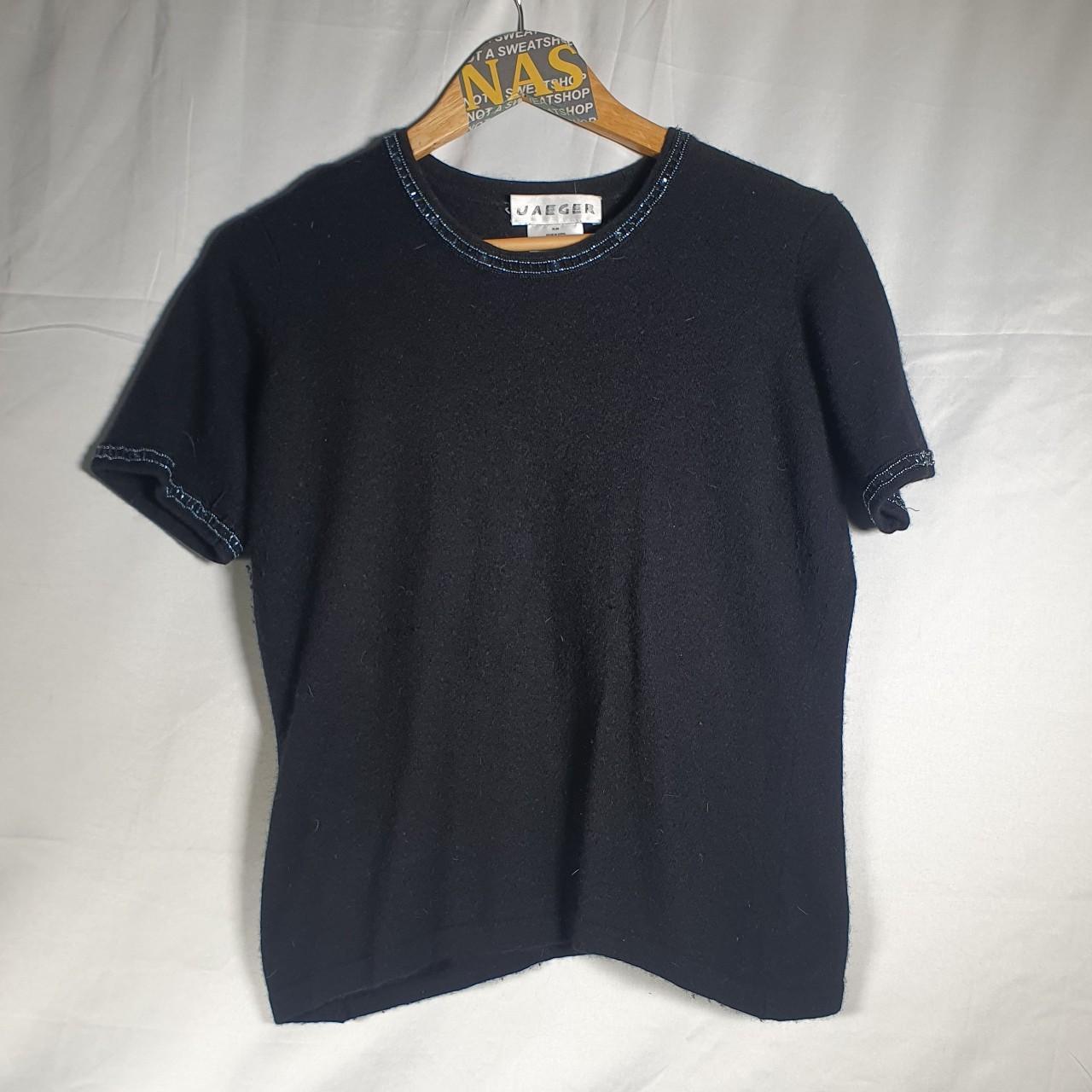 jaeger black viscose/cashmere knit tee with sequin... - Depop