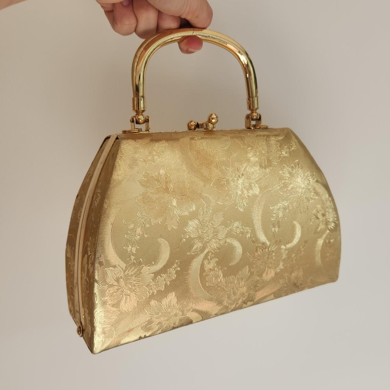 vintage gold floral top handle bag length 8" height... - Depop
