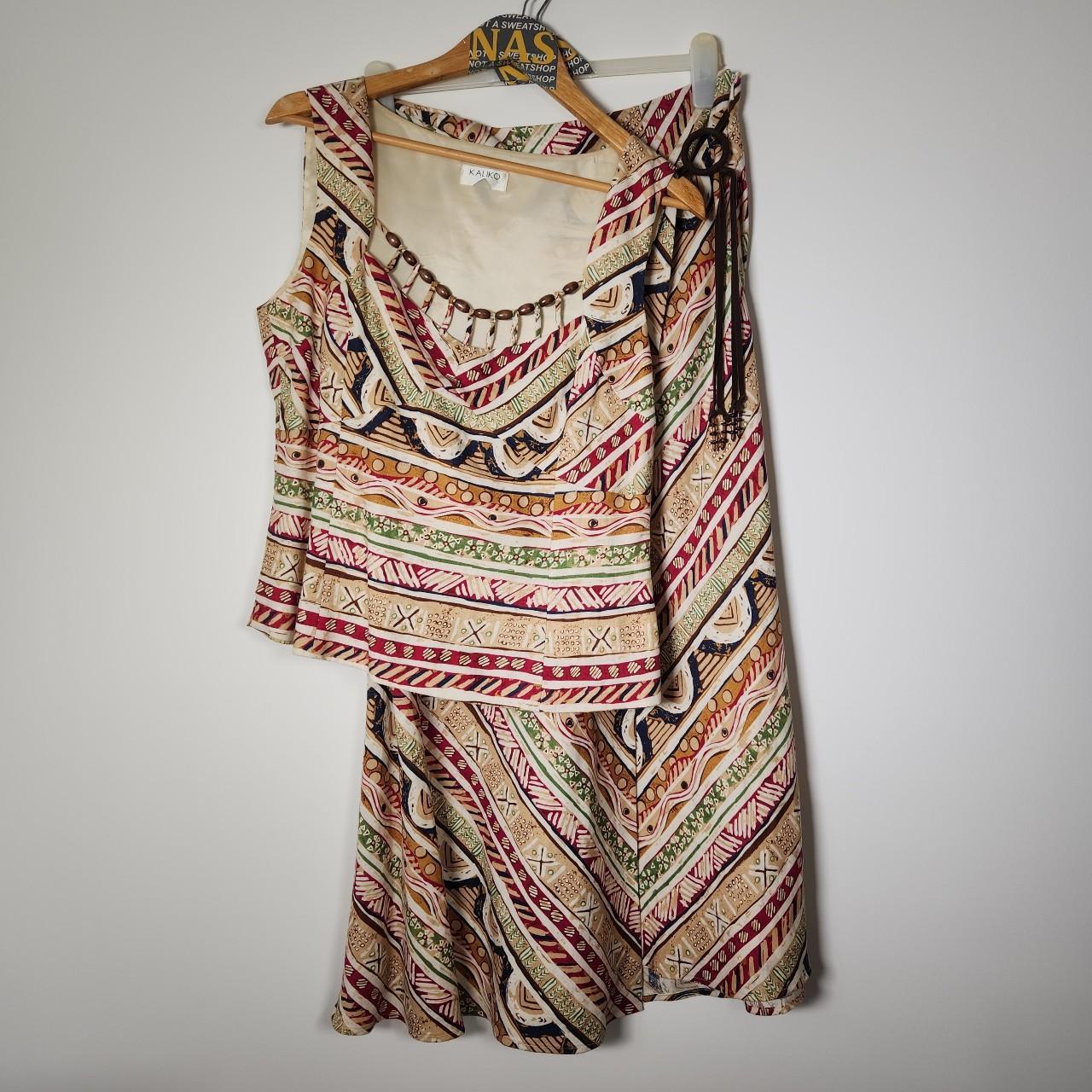 vintage boho kaliko skirt outfit co-ord top size... | Depop