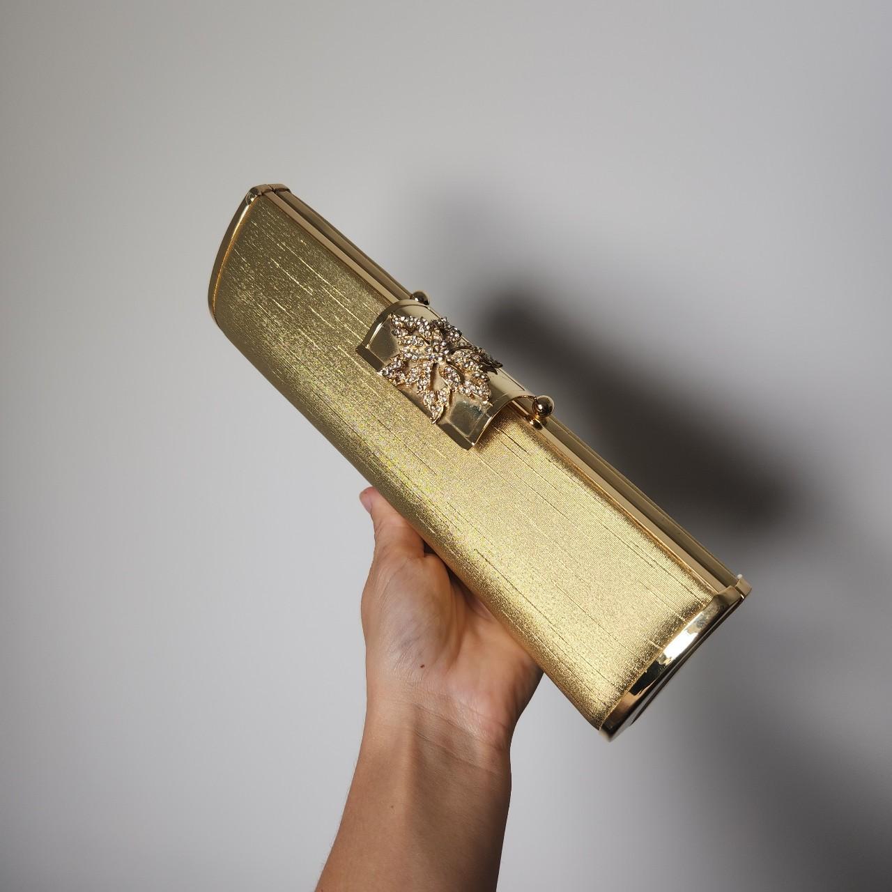 vintage gold hard shell clutch bag no... - Depop