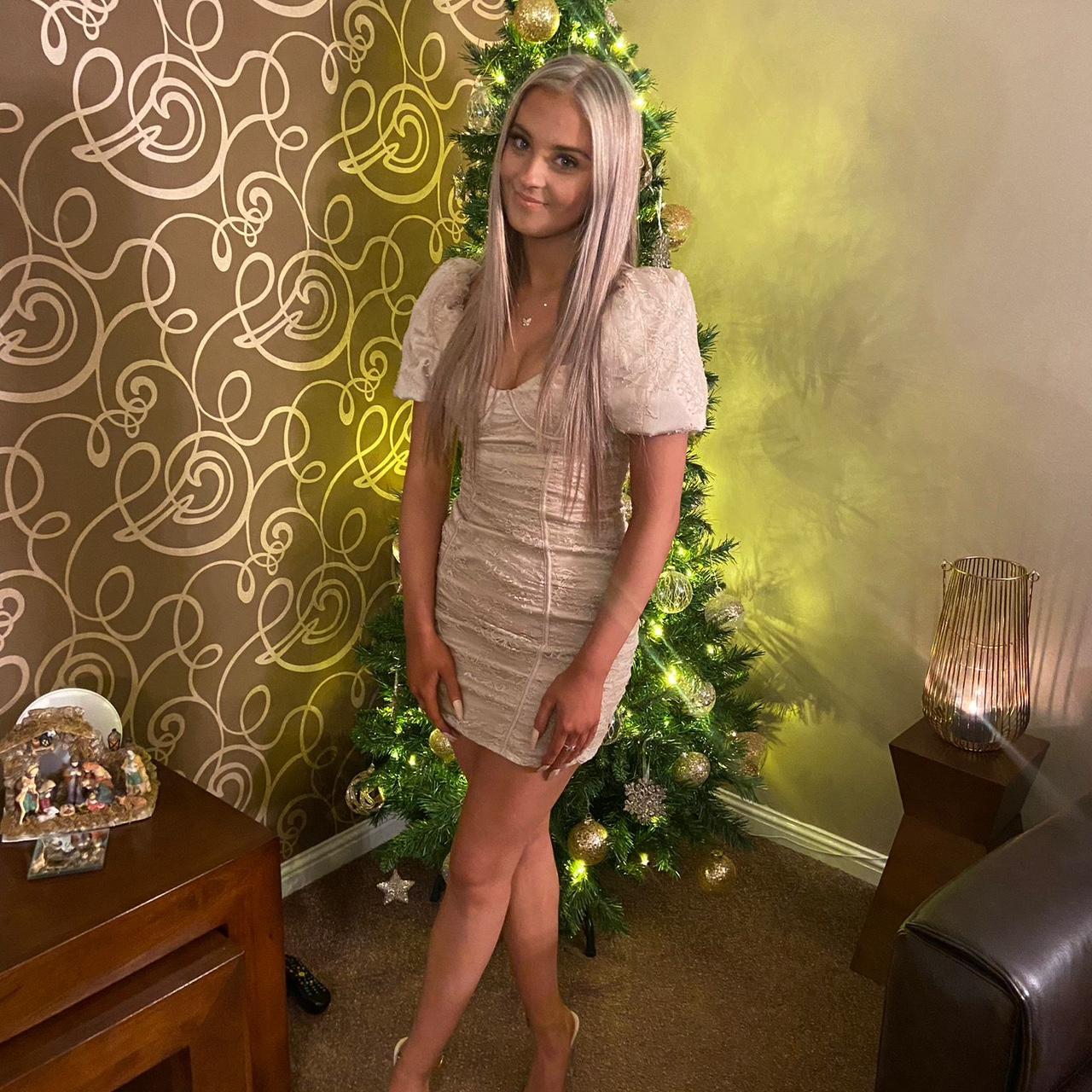 Oh polly Champaign mini dress with pattern only worn... - Depop