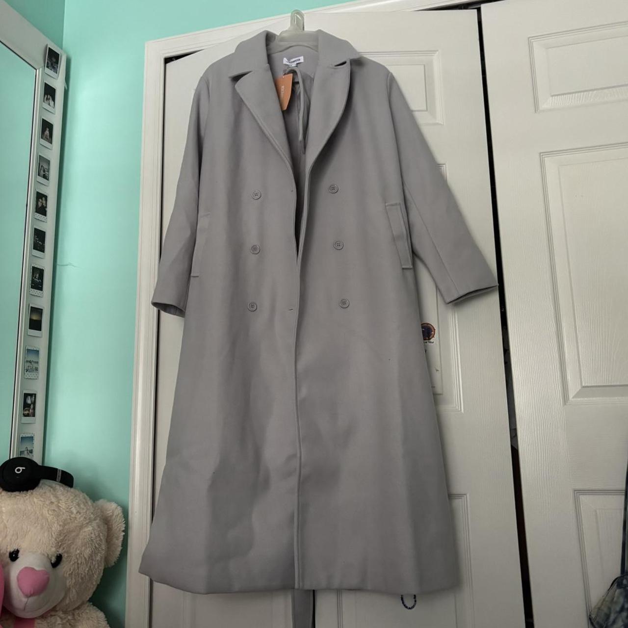 womens super thick light blue trench coat with a... | Depop