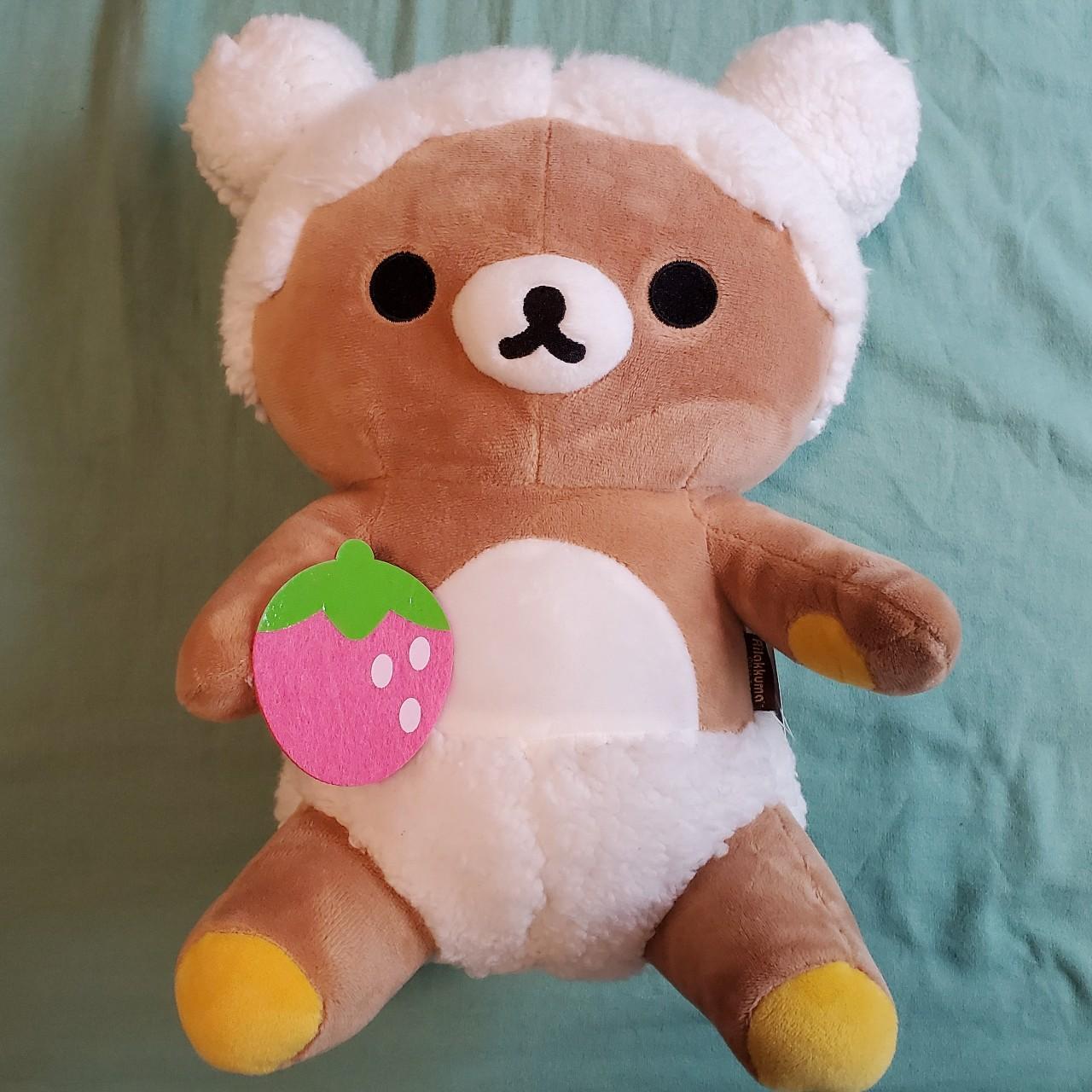 NWT rilakkuma plush strawberry fuzzy sitting i think... - Depop