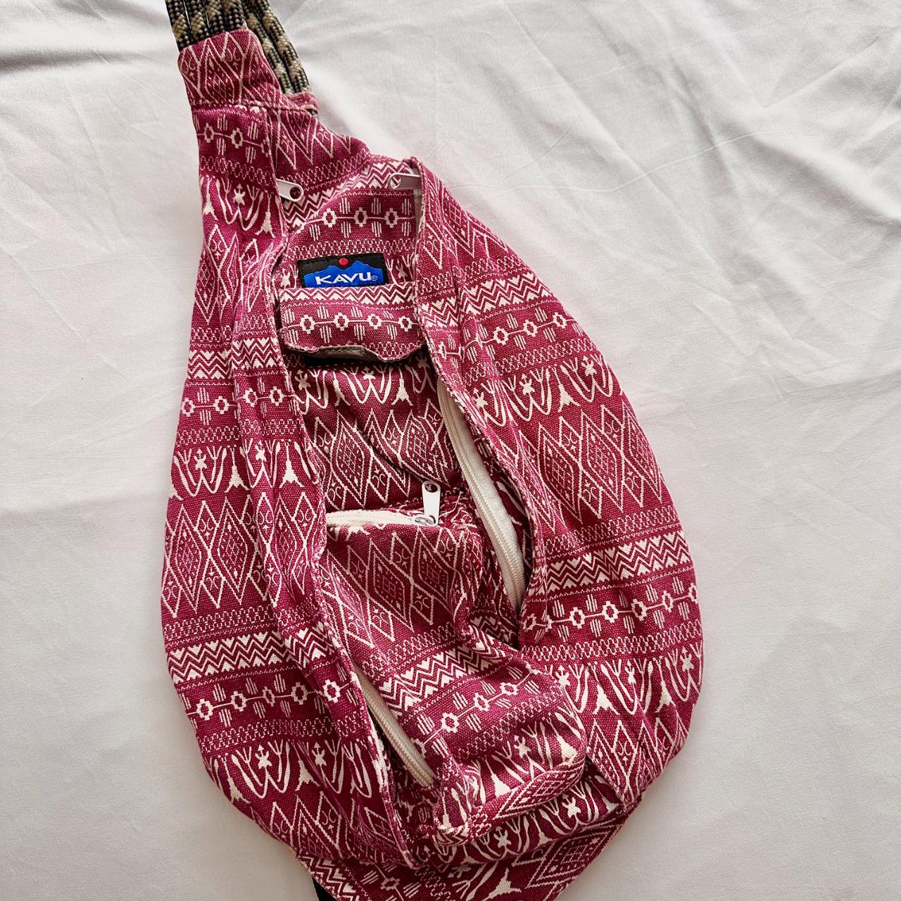 Kavu Rope Sling Bag - Pink/White Aztec Print In... - Depop