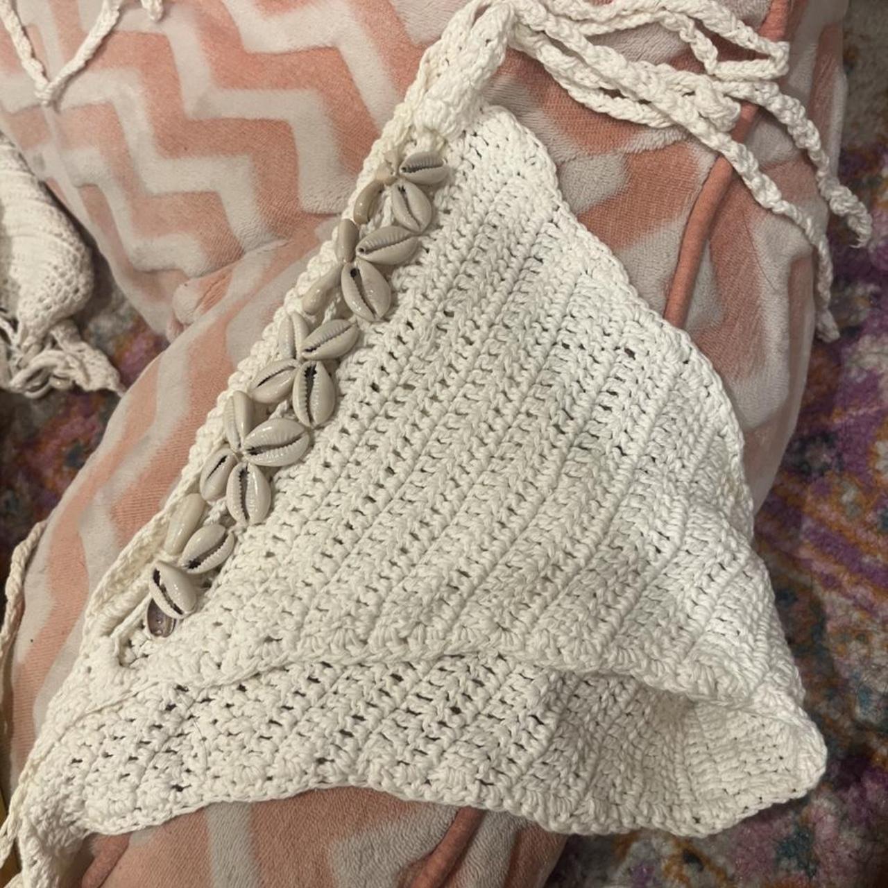 woven beachy seashell bikini size small to medium as... - Depop