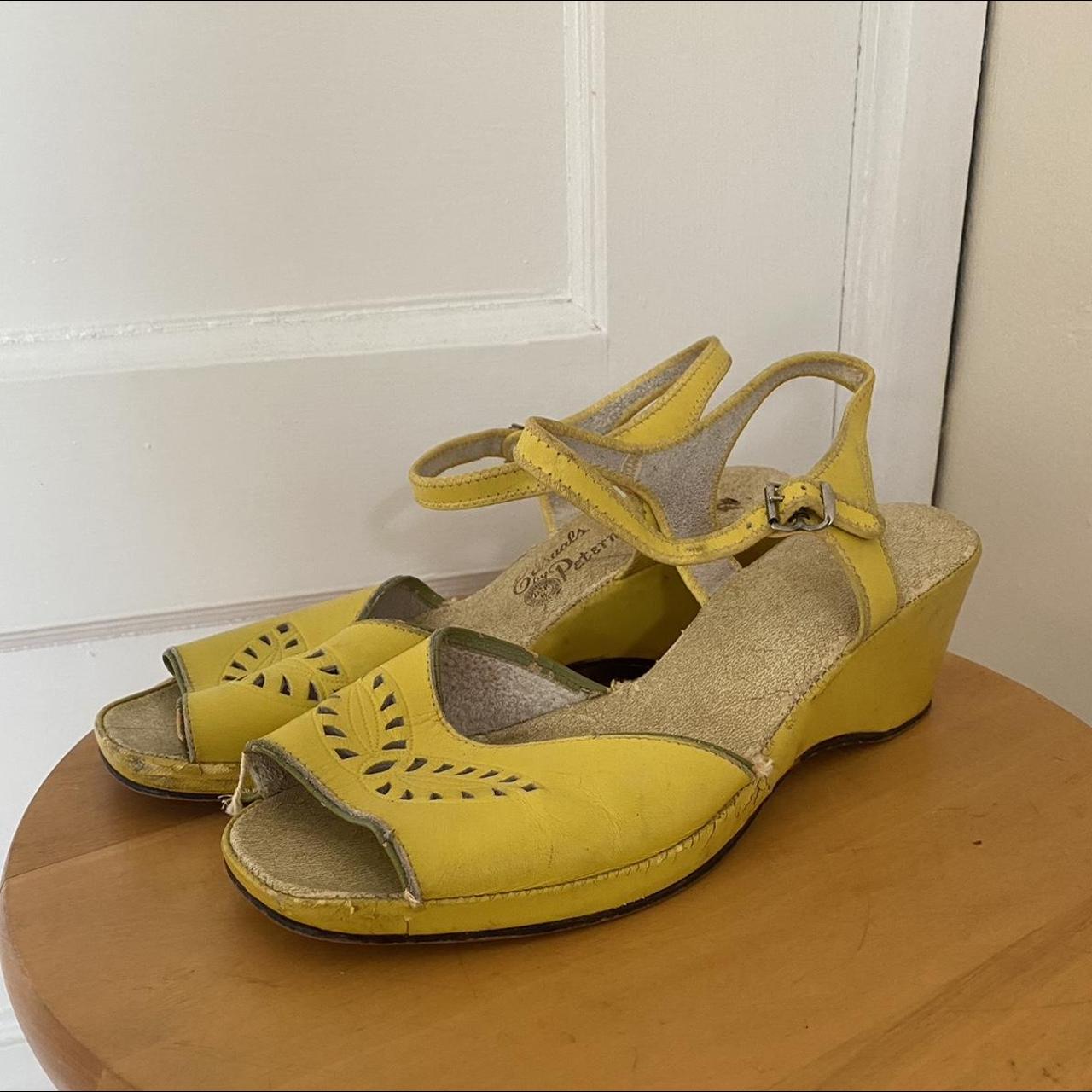 . 1940s vintage yellow wedges Scuffed as seen in... - Depop