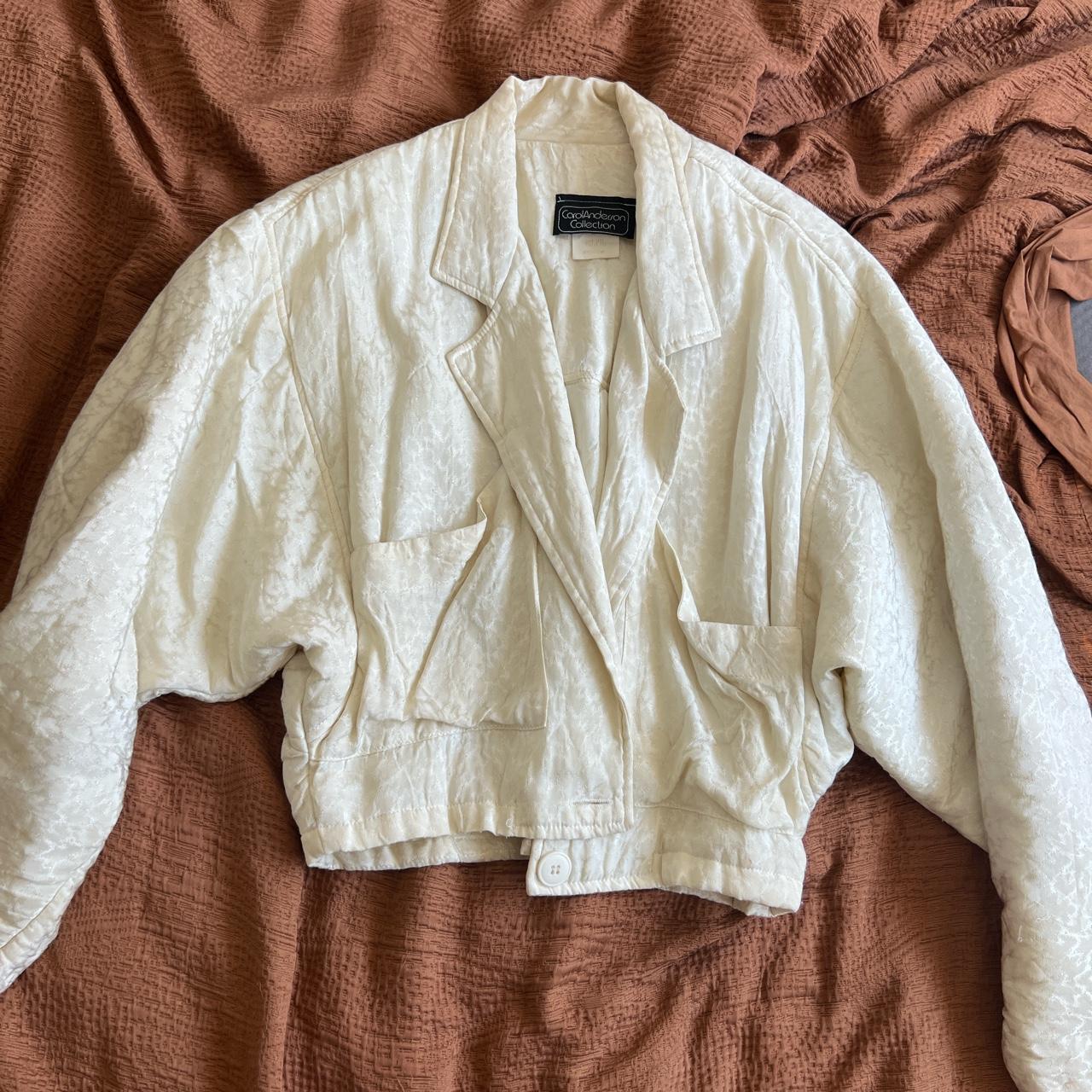 Thrifted white silky jacket Stain on sleeve - Depop