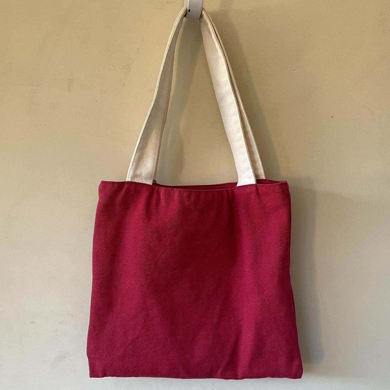 Small red Roxy tote bag with cream straps and... - Depop
