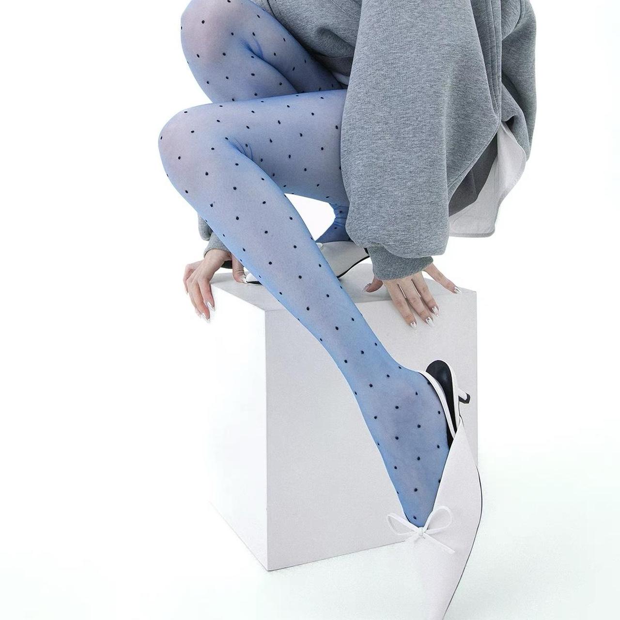 Poppy Puff💖 Edgy Chic Blue Sheer Polka Dot Tights ⭐️... - Depop