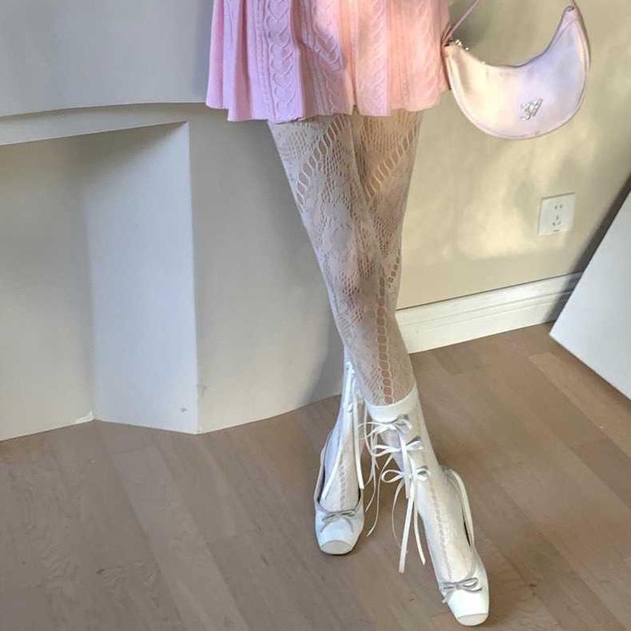 Poppy Puff💖 Lolita White Lace Sheer Mesh Tights ⭐️... - Depop